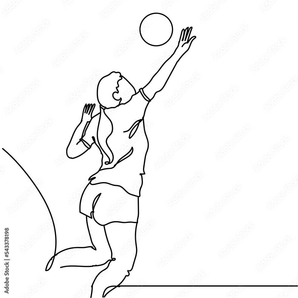 Single Continuous Line Drawing of Volleyball Player who are Playing ...