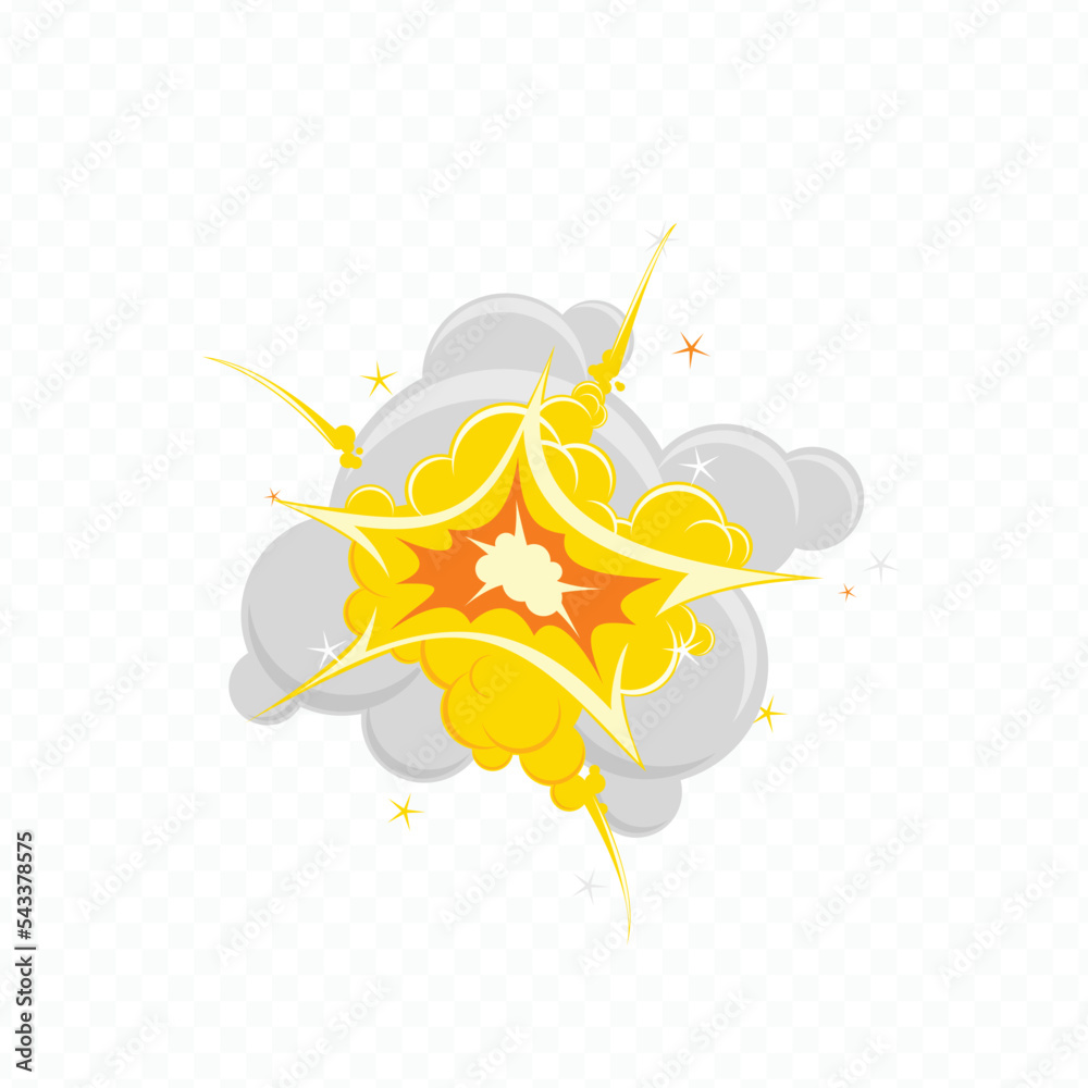 Comic book explosion effect with smoke. Explosion icon in flat style ...