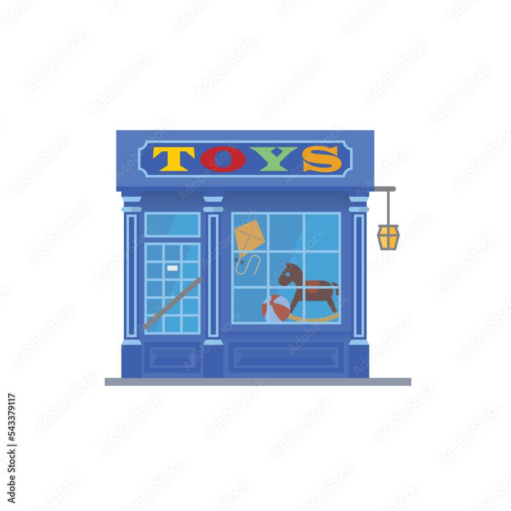 Toy store building facade isolated flat design vector illustration ...