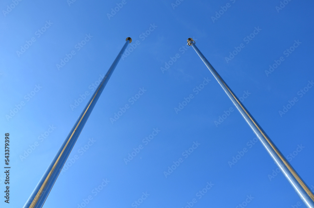 stainless steel pole for hanging the flag. top view of the shiny ...