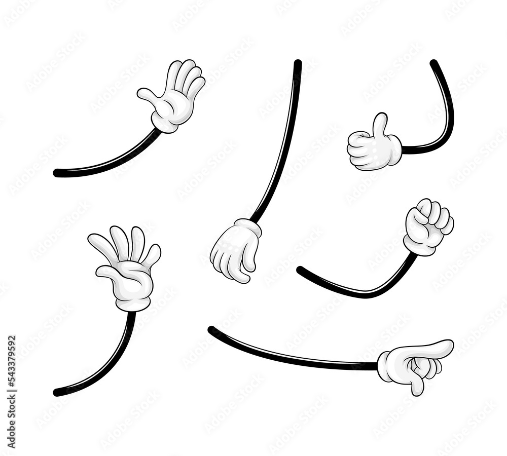Cartoon Hand in White Glove Gesturing Waving, Pointing Finger and ...