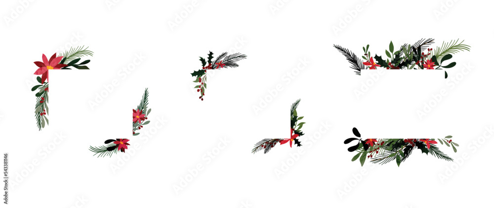 Set of watercolor winter floral frame vector. Elements of christmas ...