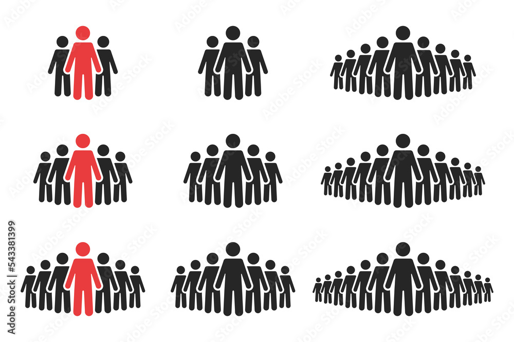 People icon set. Crowd of people in black and red colors. Pictogram ...