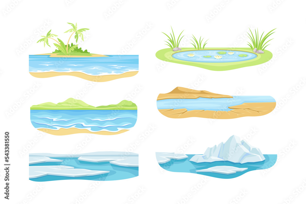 Natural Water Landscape with Flowing River Stream, Ocean with Island ...