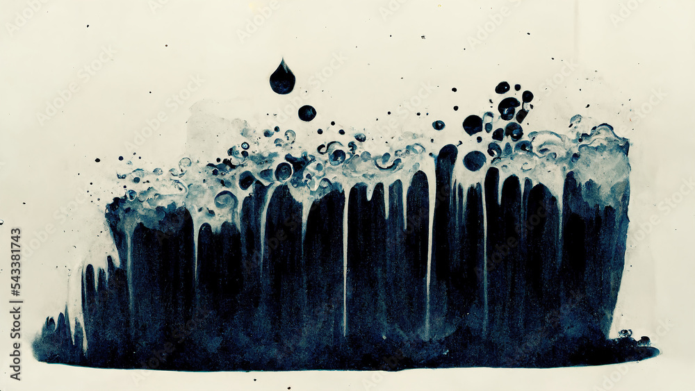 Ink drop. Abstract painting. Paint splatter. Dark navy blue watercolor ...