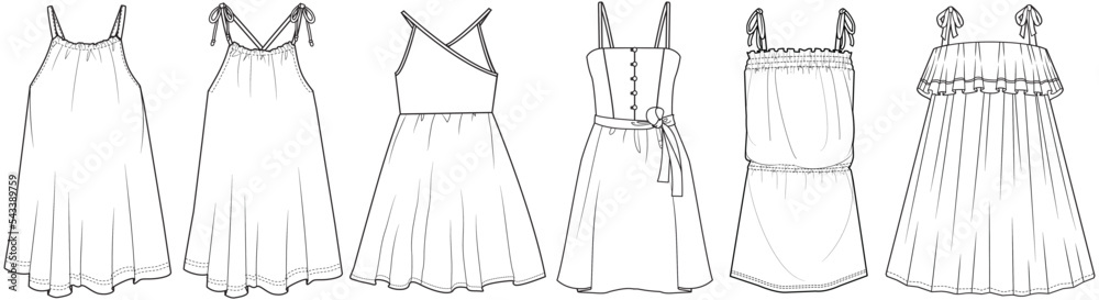 girls strappy dress flat sketch vector illustration a line summer beach ...