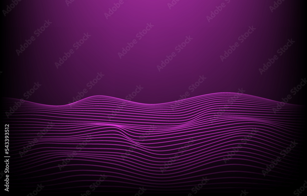 Abstract wave wavy glow line on gradient purple background. Design for ...