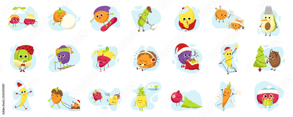 A large collection of different cartoon fruits and vegetables. Cute ...