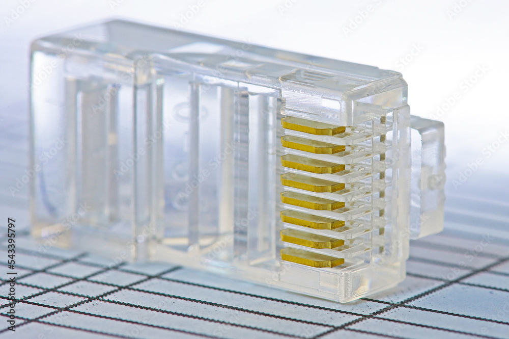 RJ45 connector for connecting an Ethernet cable in the electrical ...