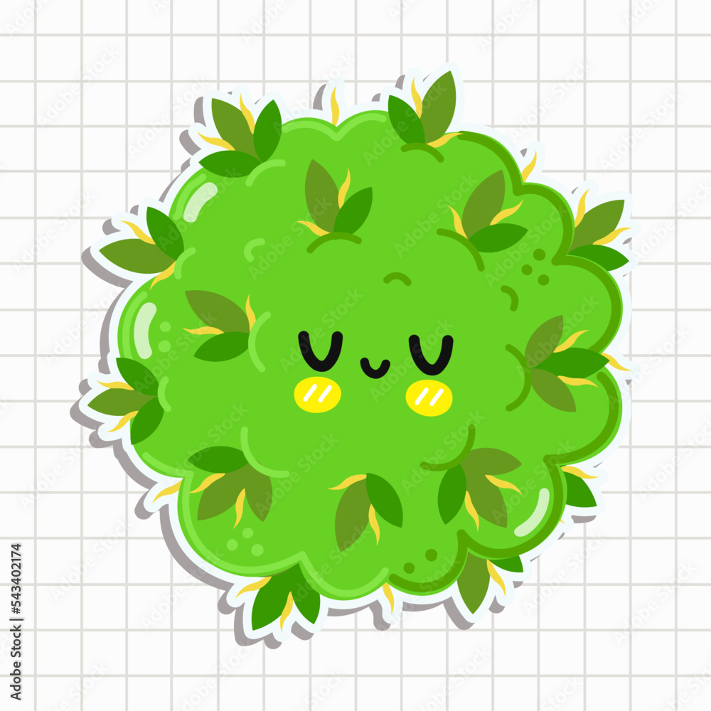 Cute funny marijuana weed sticker. Vector hand drawn cartoon kawaii ...
