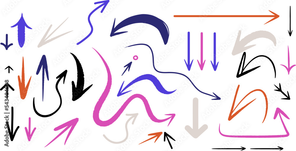Mega set of different hand-drawn arrows, ink, paint, pencil brush ...