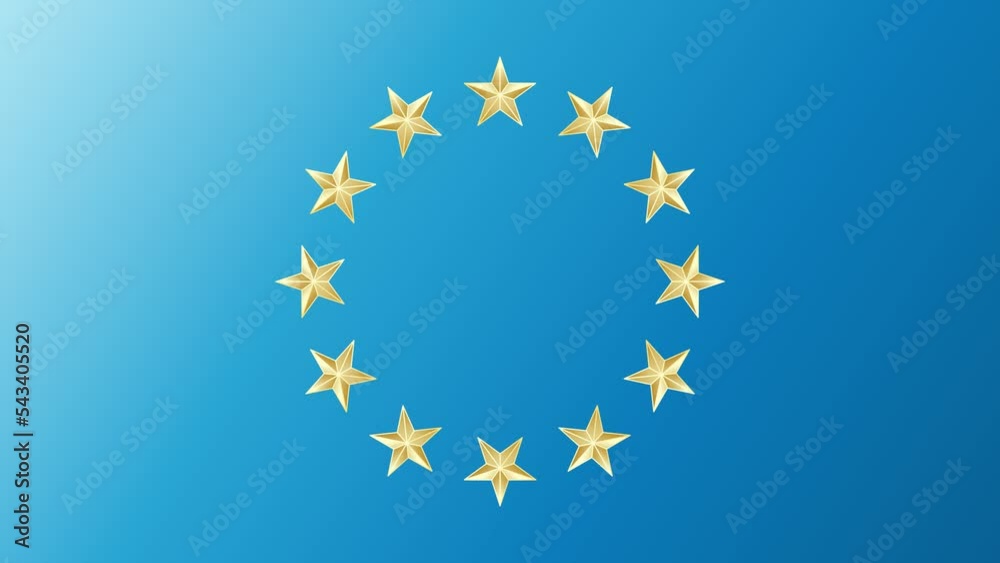 Euro flag stars on a blue background. Animation of rotation in a circle ...