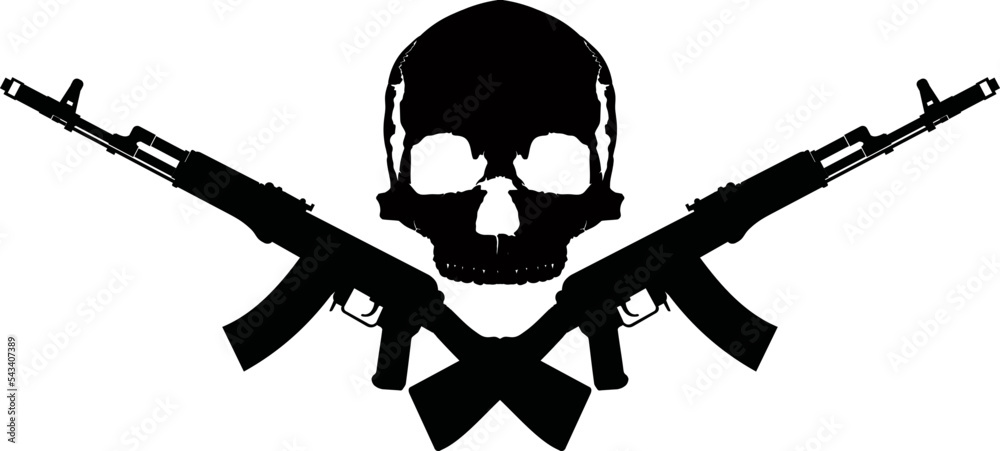 Emblem Two crossed AK 74 Kalashnikov assault rifles and a black skull ...