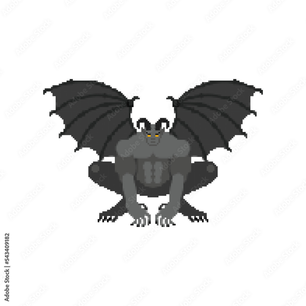 Gargoyle pixel art isolated. 8 bit Stone demonic character, monster ...
