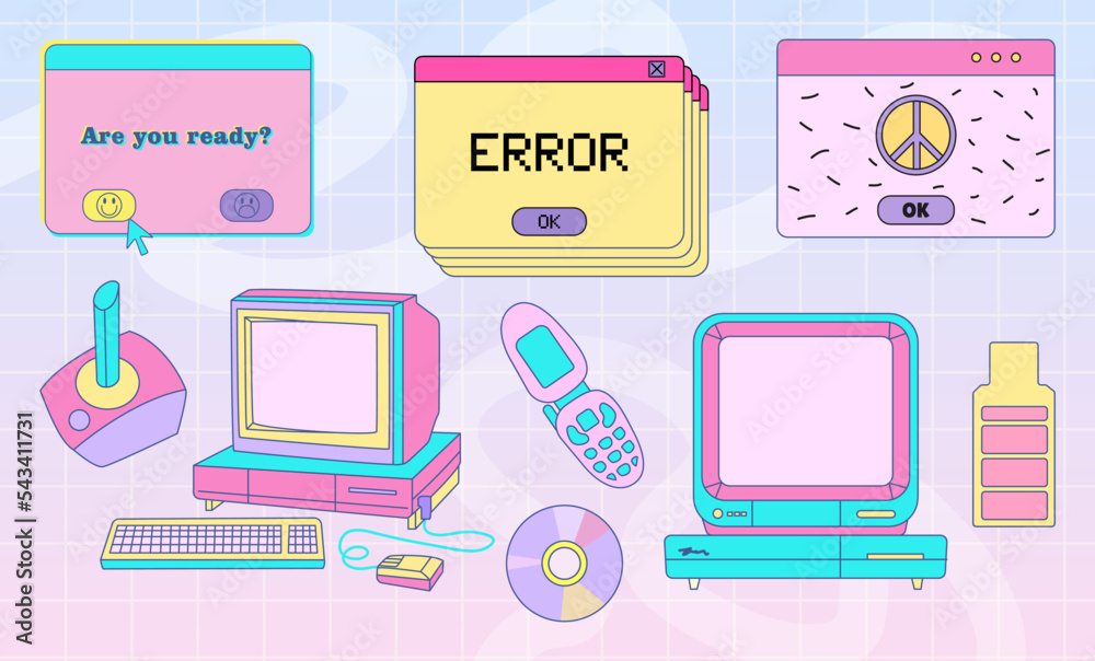Retrowave set with elements of retro PC y2k. Collection of user ...