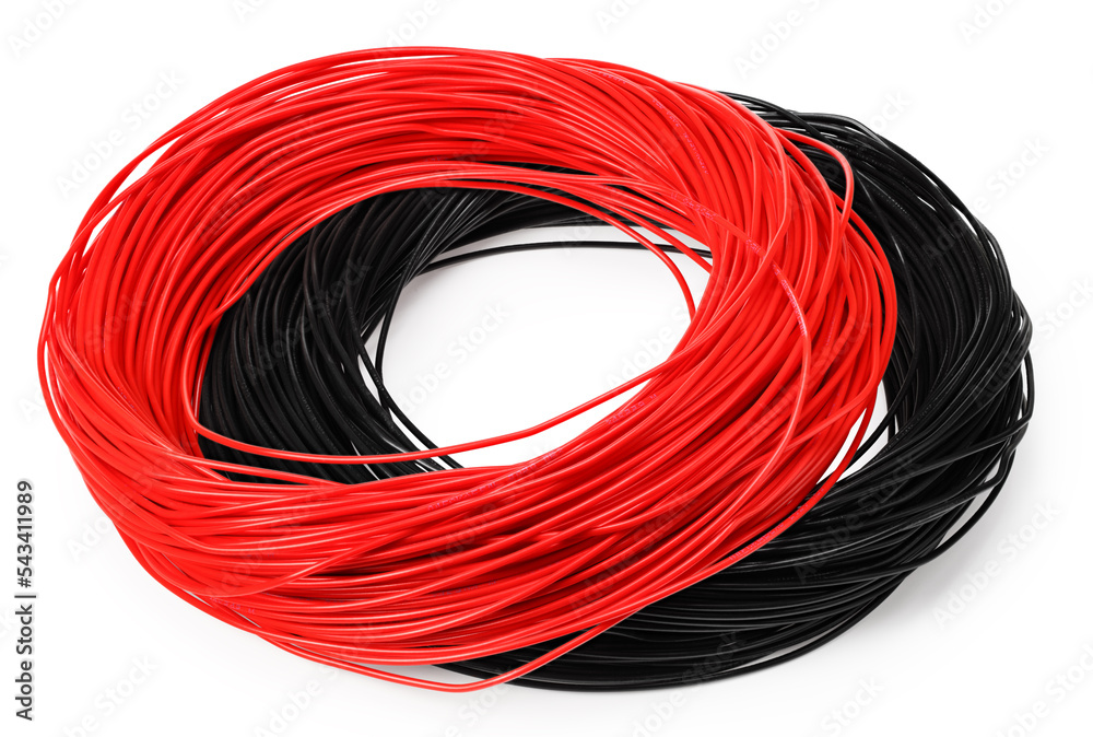 black and red electric cables isolated on white background. electrical ...