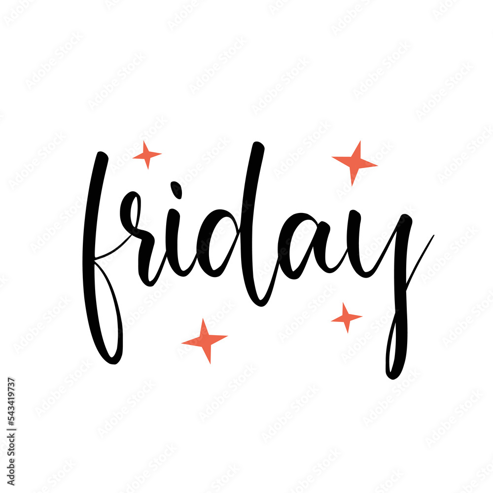 Happy friday handwritten lettering illustration with elements. Stock ...