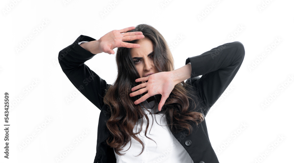 Negative woman crossed hands show no decline forbidden rule isolated ...