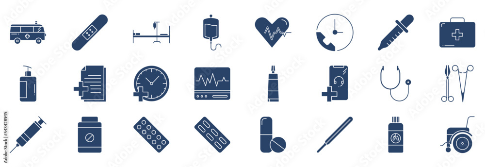 Collection of icons related to Hospital and medical, including icons ...