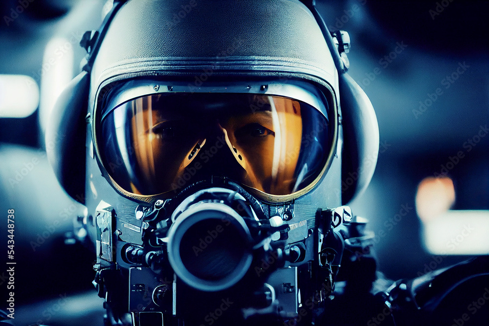 3D realistic rendering of a pilot in the cockpit of a fighter jet ...