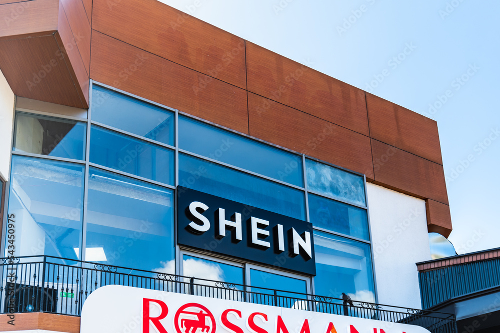 Prizren, Kosovo - July 2022: SHEIN store sign logo. Shein is a Chinese ...