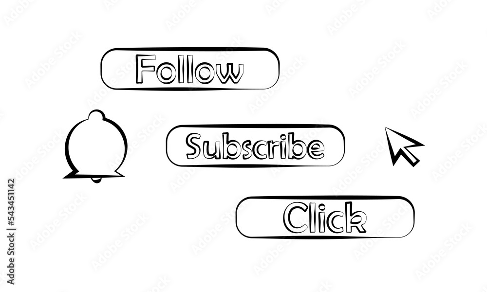 Follow us banner set. hand drawn subscribe Label with thumbs up icon ...