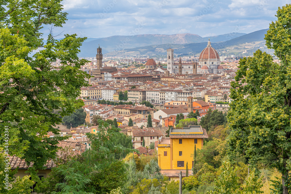 Vue sur Florence, le Palazzo Vecchio et le Duomo depuis une des ...