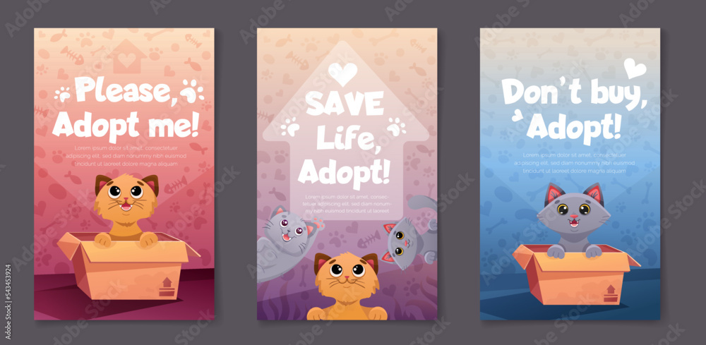 Set of Social media post templates with pet adoption promotion. Adopt ...