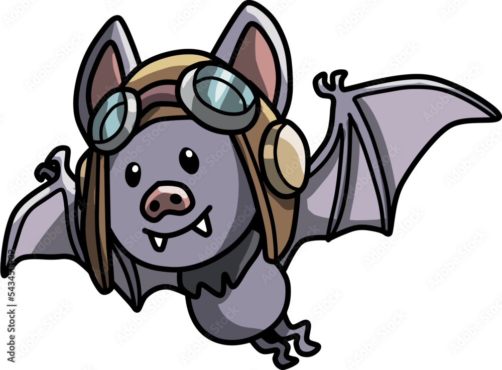 Vector illustration of a cute cartoon pilot bat in flight Stock Vector ...