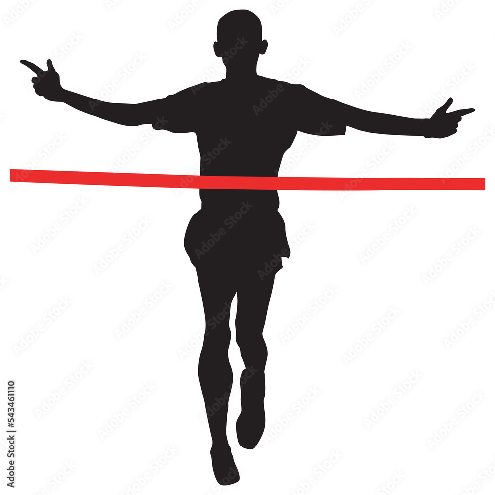 Marathon winner silhouette crossing the finish line Stock Vector ...