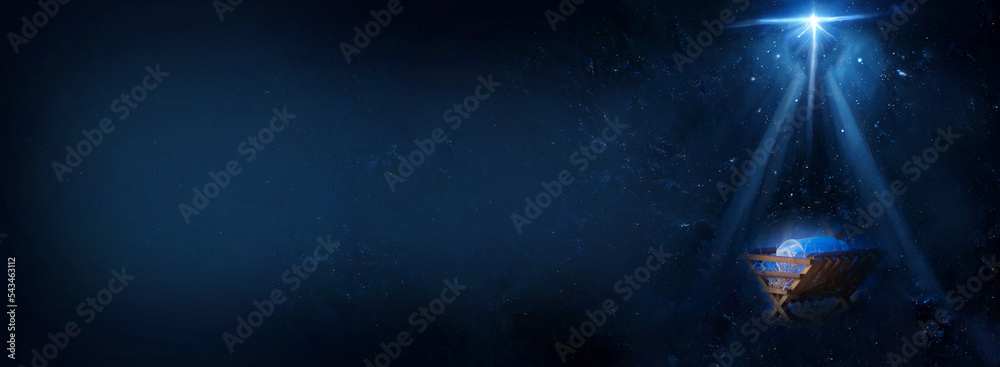 Christian Christmas concept. Birth of Jesus Christ. Wooden manger in ...