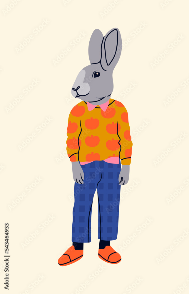 Anthropomorphic Rabbit man. Hand drawn Vector isolated illustration ...
