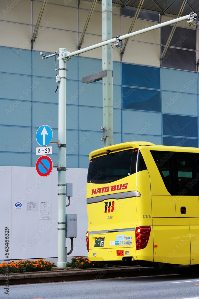 TOKYO, JAPAN - October 30, 2022: Back of a double-decker sightseeing ...