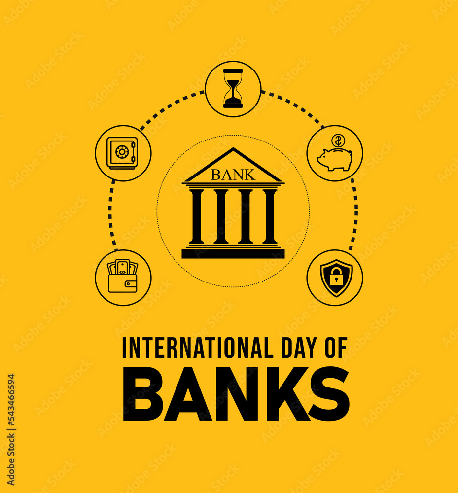 International day of bank, vector graphics with bank, money, world ...