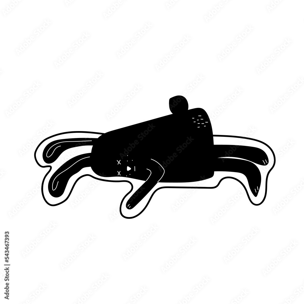 Cartoon style illustration of a cute but dead bunny rabbit lying on its ...