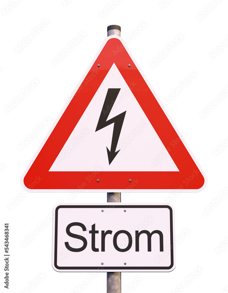 3d Illustation - Verkehrsschild - Achtung - Strom - Freisteller ...