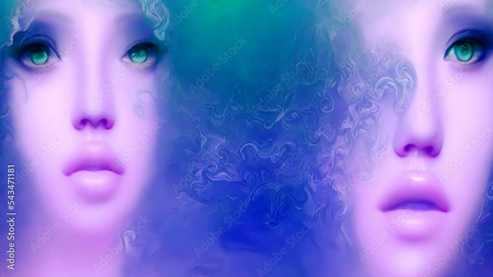 Generative AI animation of surreal painting of a women faces. Digital ...