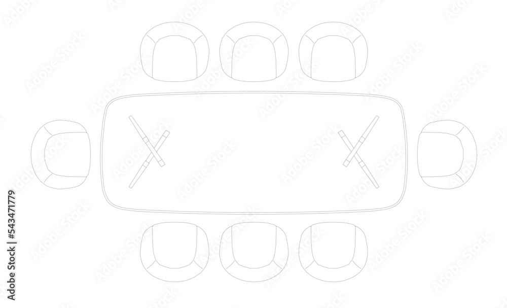 Vetor de Graphic drawing of a meeting or conference table with chairs ...