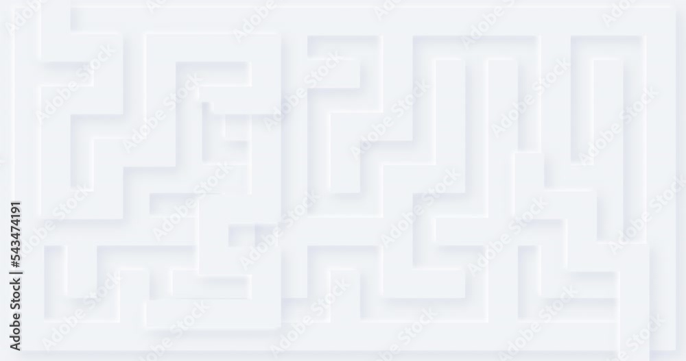4k white maze with dynamic solution line. Abstract animation with soft ...