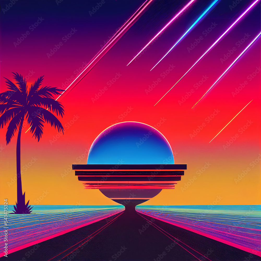 SynthWave Outrun Music Album Cover Artwork Stock Illustration | Adobe Stock
