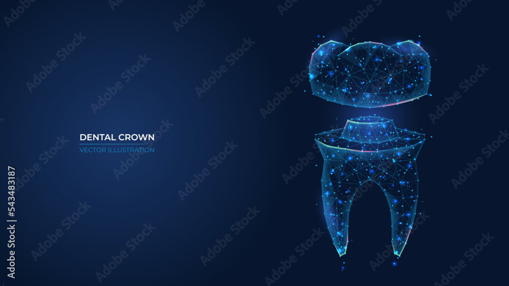 Futuristic abstract dental crown symbol. Wireframe concept of healthy ...