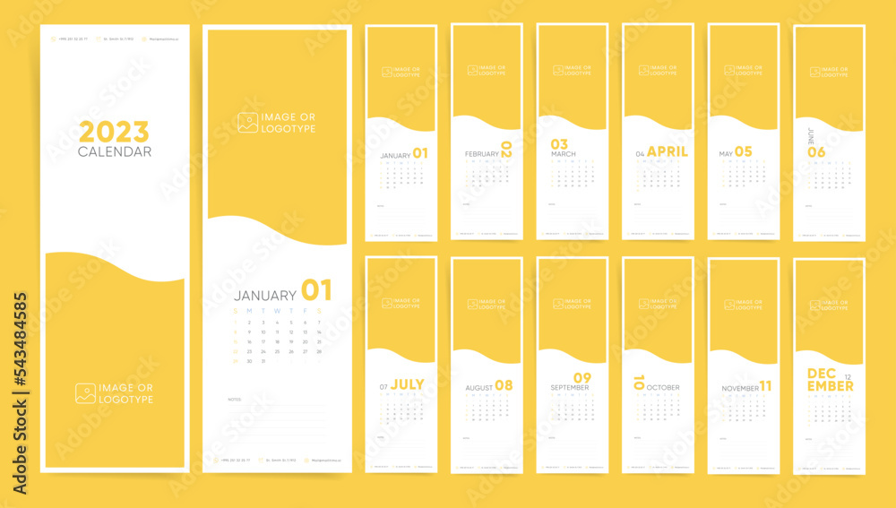 Calendar 2023 template. Week starts Sunday. Modern Business vertical ...