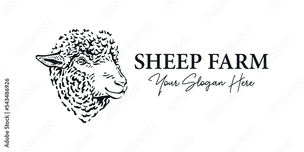 Awesome sheep head illustration vintage logo vector portrait lamb face ...