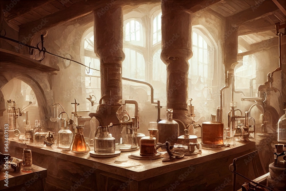AI generated digital art of medieval laboratory Stock Illustration ...