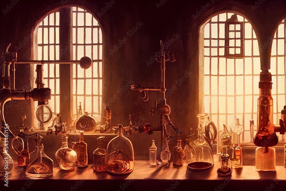 AI generated digital art of medieval laboratory Stock Illustration ...