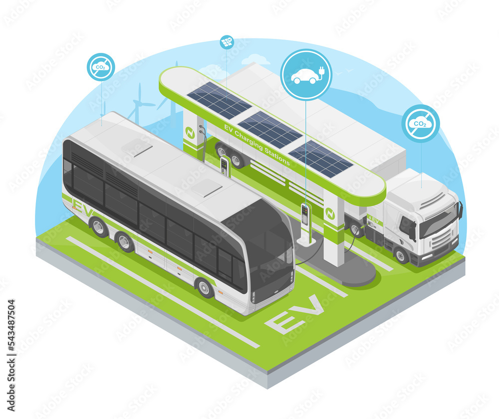 ev bus semi trailer solar cell power concept energy ecology electric ...