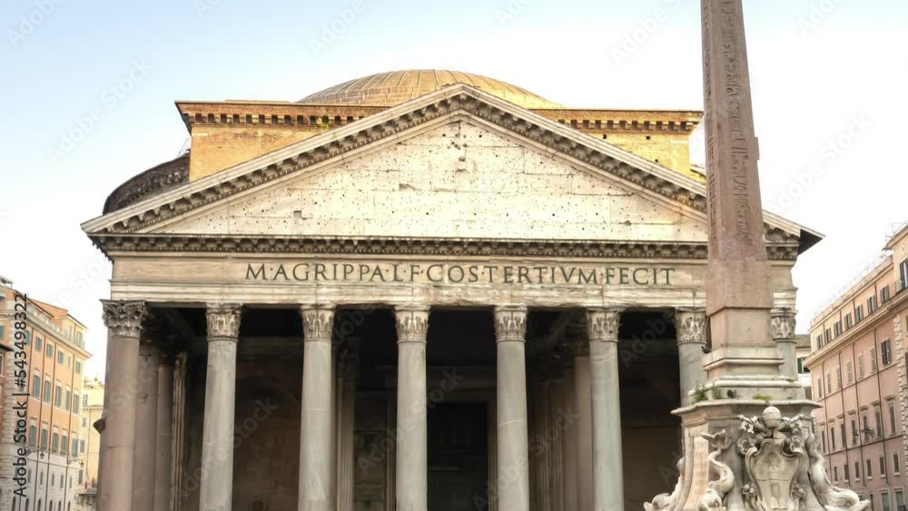 Famous Pantheon with white columns built in historical center of Rome ...