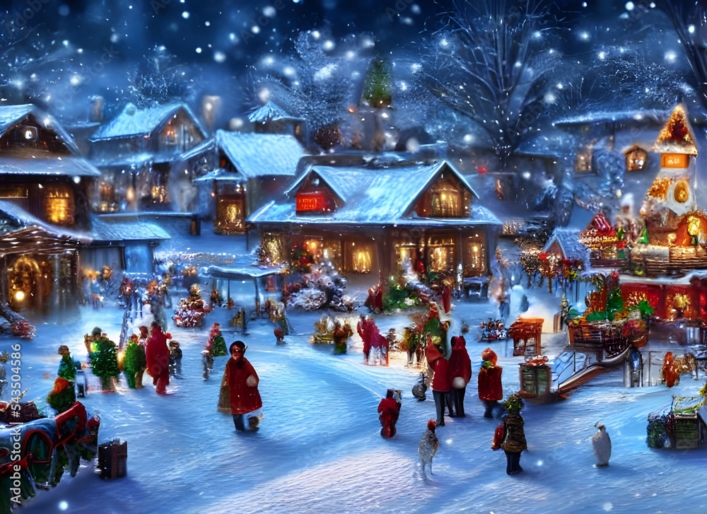 It's a winter christmas village. It has all the houses decorated with ...