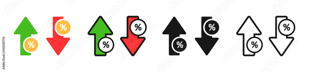 Arrow icons with percentage. Growth and falling percent. Up and down ...