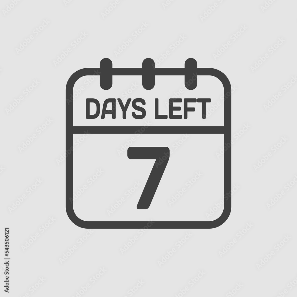 Countdown daily page calendar icon - 7 days left Stock Vector | Adobe Stock